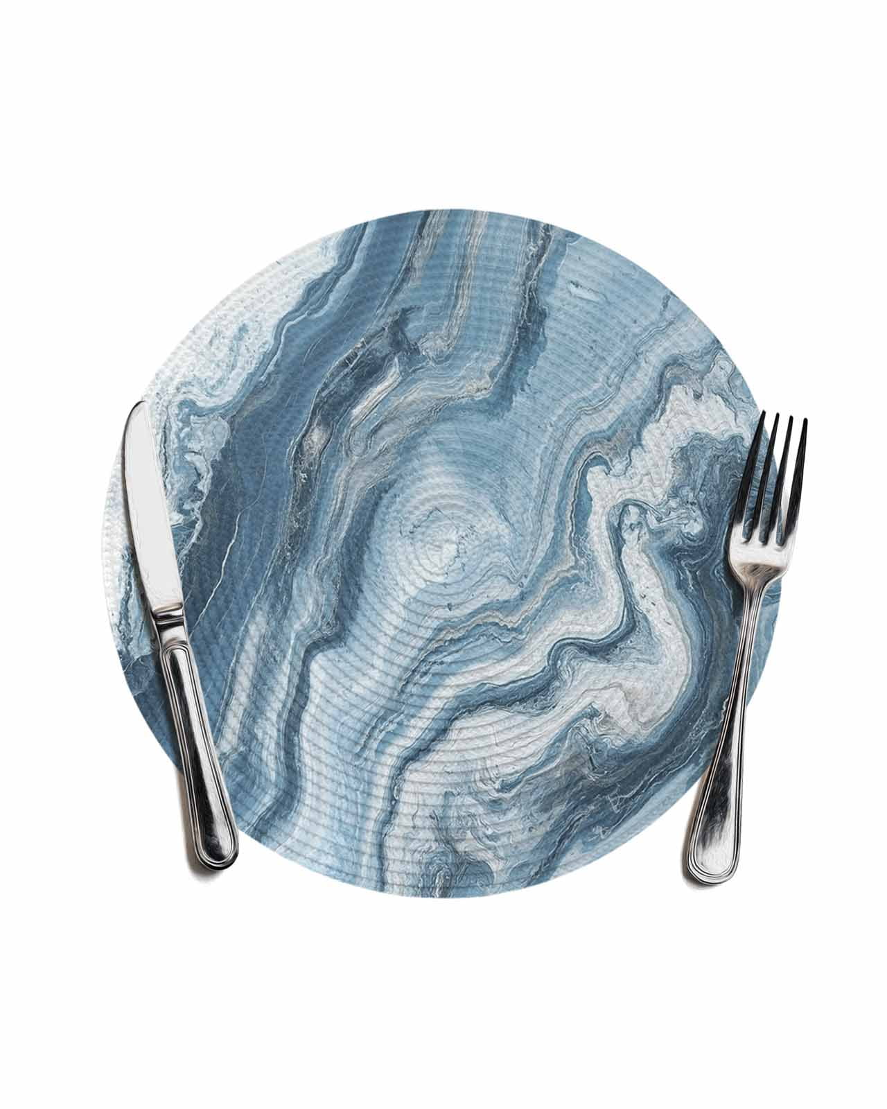 Abstract Blue White Ocean Waves Round Table Placemats 1 pc, Marble ...