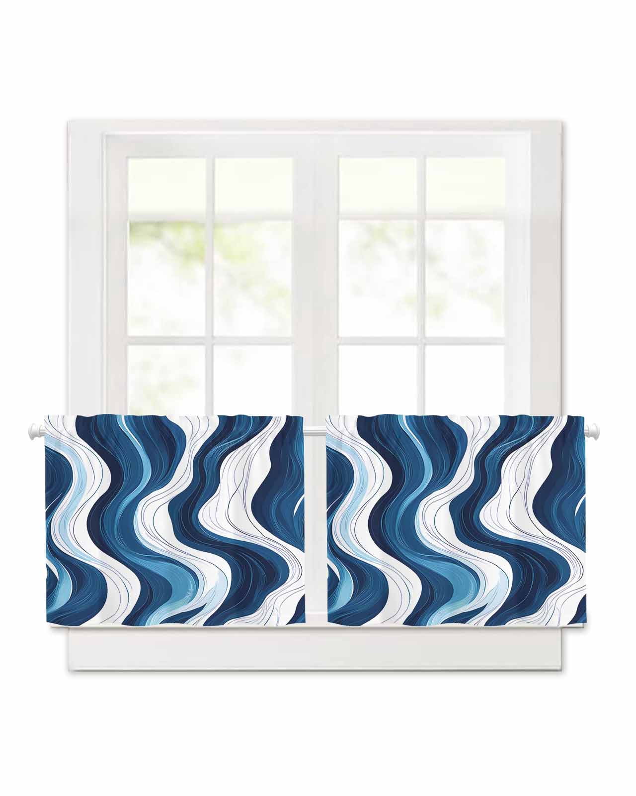 Abstract Blue White Ombre Stripe Short Blackout Curtains 24 Inch Long ...