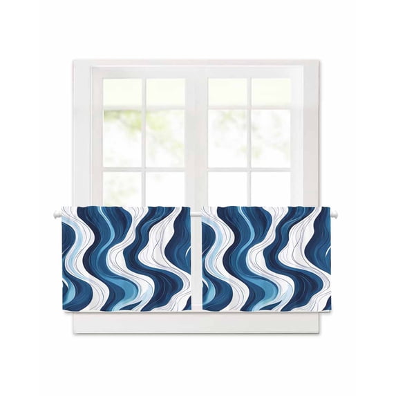 Abstract Blue White Ombre Stripe Short Blackout Curtains 24 Inch Long ...