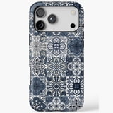 Abstract Blue White Patterns Ceramic Tile Design Phone Case 17 16 15 14 ...