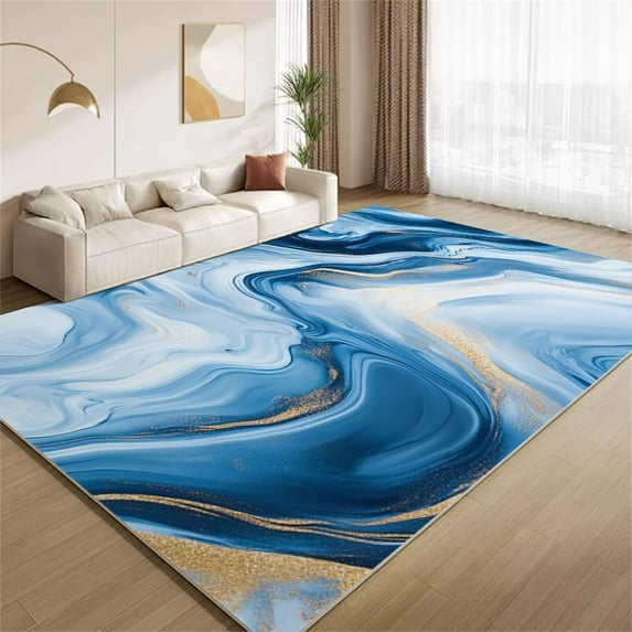 Abstract Blue and White Rug 2x3 Small Area Rugs Fluid Wavy Stripes Rugs ...
