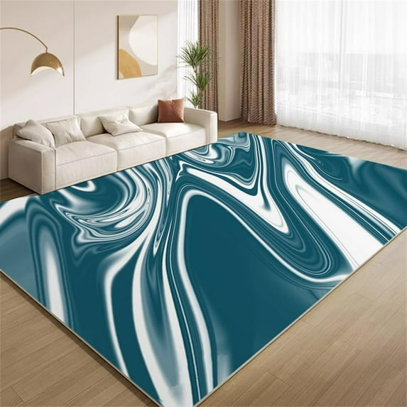 Abstract Blue White Rug 4x6 Area Rugs Fluid Swirl Waves Rugs Ultra Soft ...