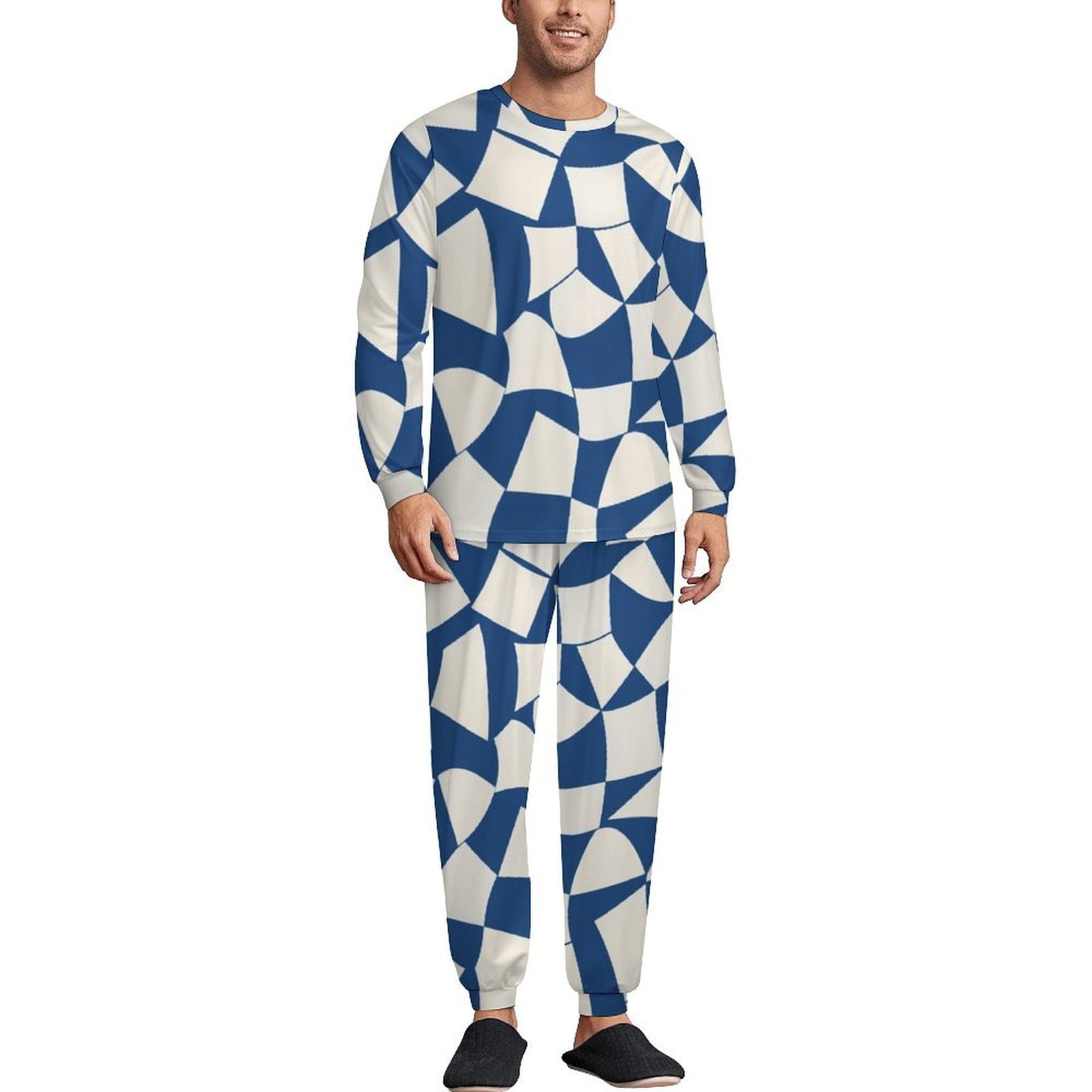 Abstract Blue White Shapes Pajamas Man Warm Sleepwear Autumn Long ...