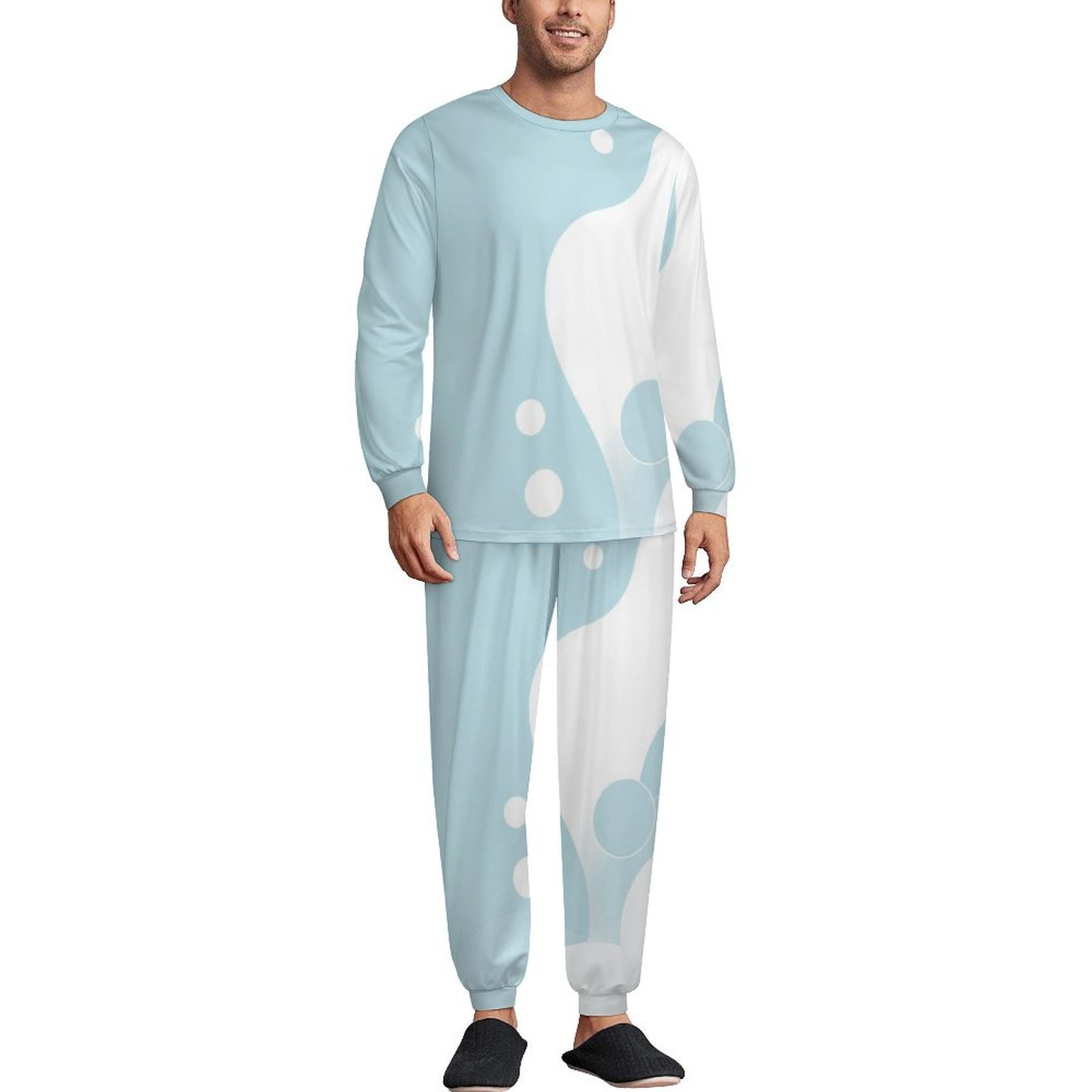 Abstract Blue White Shapes Pajamas Men Long Sleeves Pajama Sets 2 ...