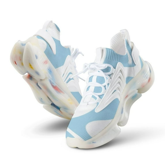 Abstract Blue White Wavy Lines Walking Shoes for Men Woman Lightweight ...