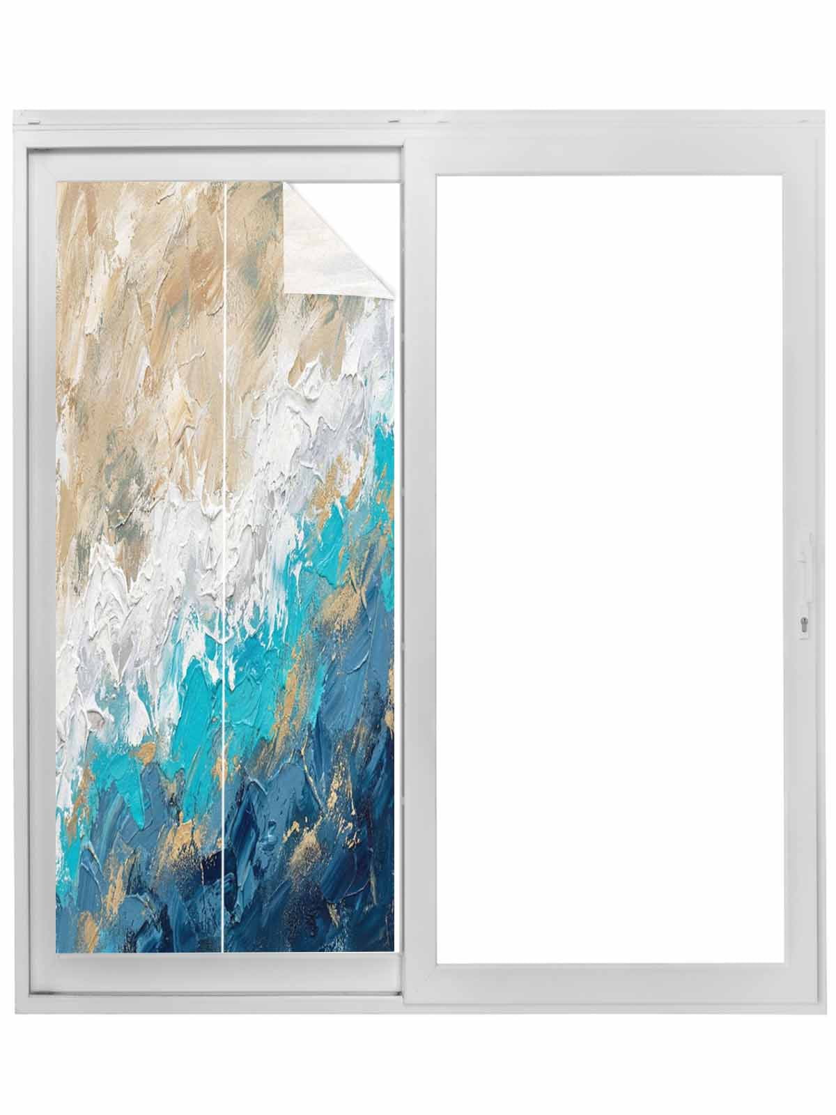 Abstract Blue Window Privacy Film, Gradient Vintage Ombre Mottled Oil ...