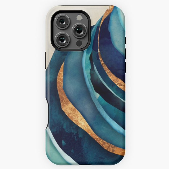 Abstract Blue With Gold Fun Minimalist iPhone Case 17 11 12 13 14 15 16 ...