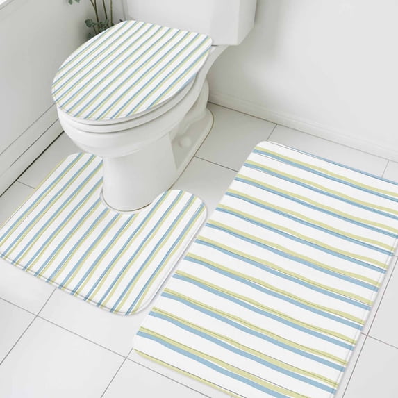 Abstract Blue Yellow Stripe Bathroom Rugs Set Modern Minimalist Blue ...
