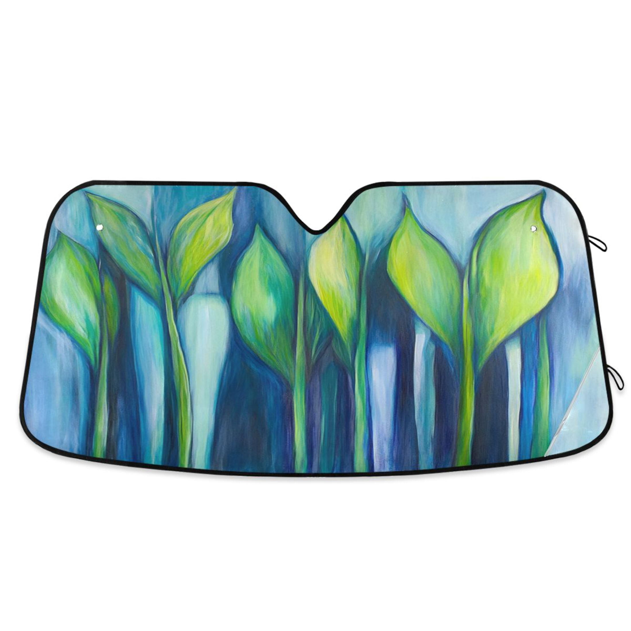 Abstract Blue and Green Leaves Car Sunshade 53x23.5in Windshield ...