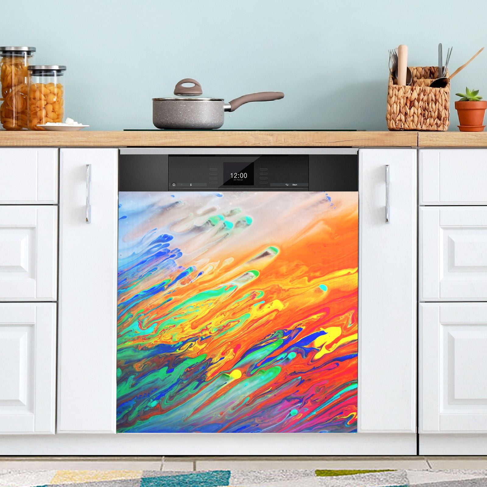 Abstract Blue and Red Dishwasher Magnet Cover Magnetic Dishwasher Door ...