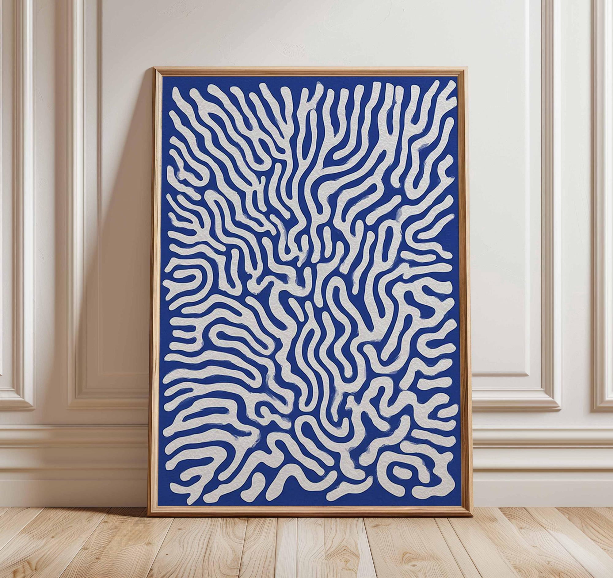 Abstract Blue and White Wall Art Print Modern Geometric Poster ...