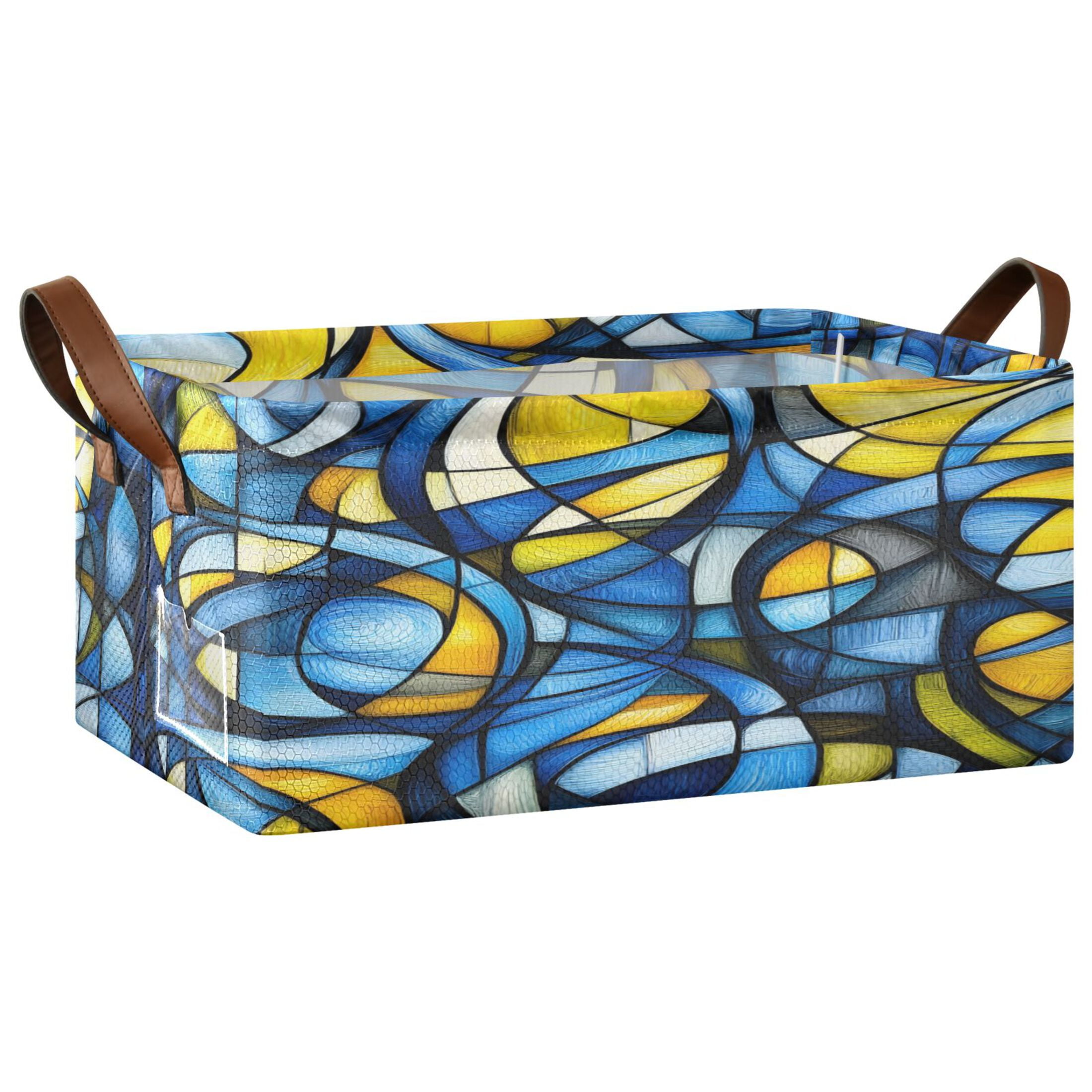 Abstract Blue and Yellow Open Home Storage Bins Foldable Metal Frame ...
