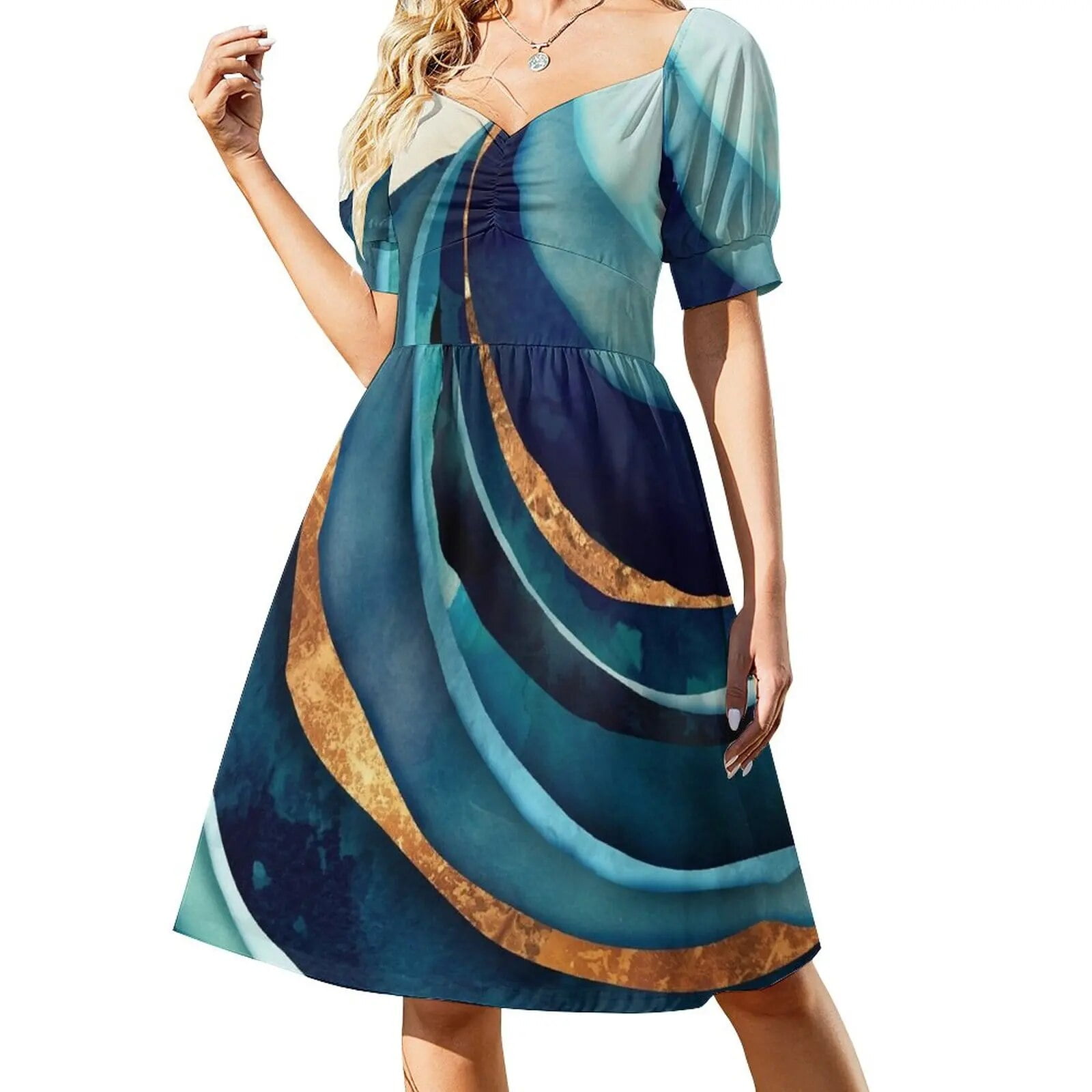 Abstract Blue with Gold Dress women's clothing summer novelties wedding dresses for woman ...