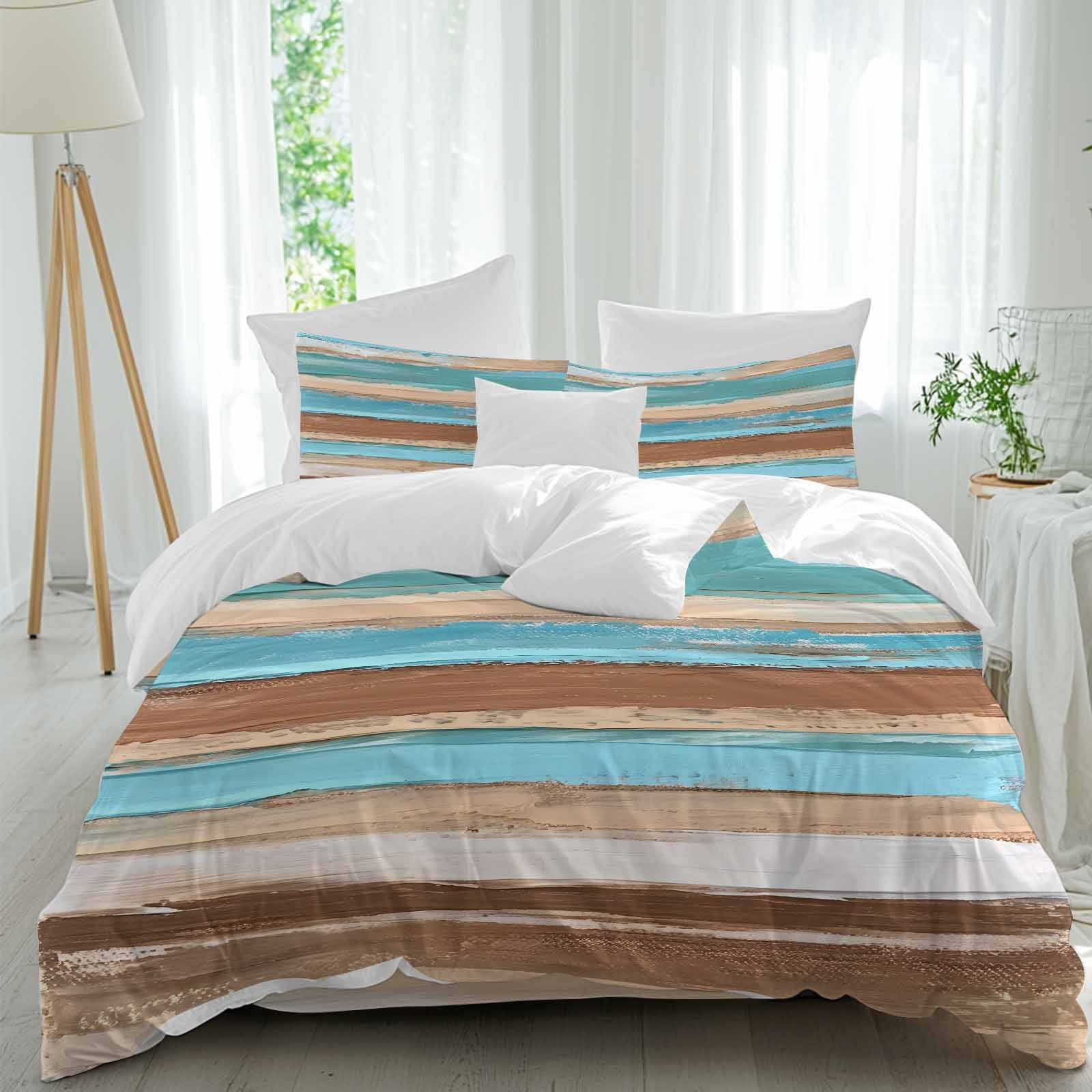 Abstract Board Duvet Cover Set Full Size, Turquoise Brown Wood Grain 4 ...
