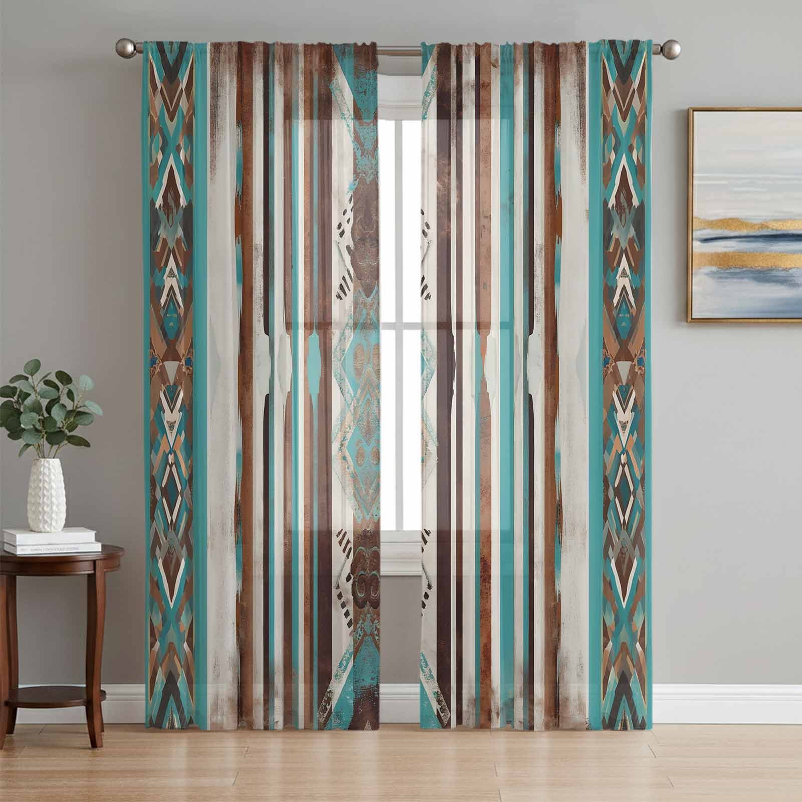 Abstract Bohemia Sheer Curtains for Living Room Bedroom Retro Aztec ...