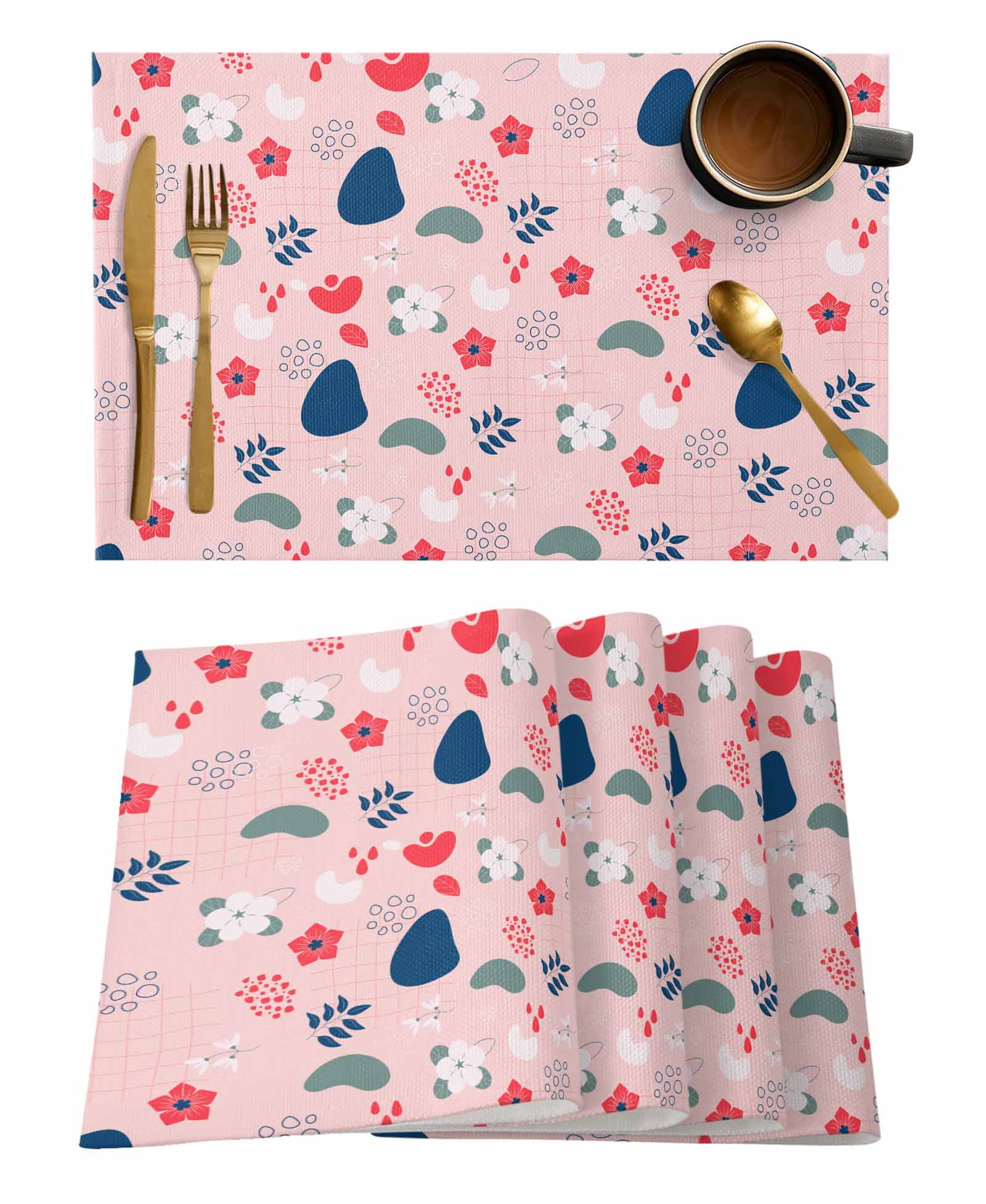 Abstract Bohemian Floral Placemats for Dining Table Set of 4, Washable ...