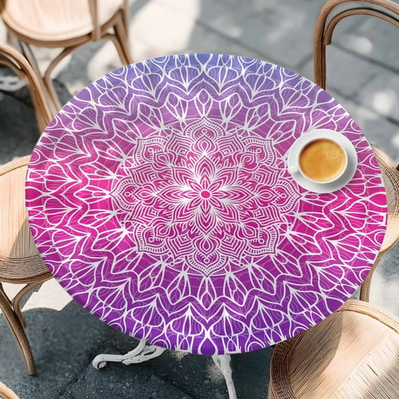 Abstract Bohemian Floral Round Fitted Tablecloth with Elastic Edge ...