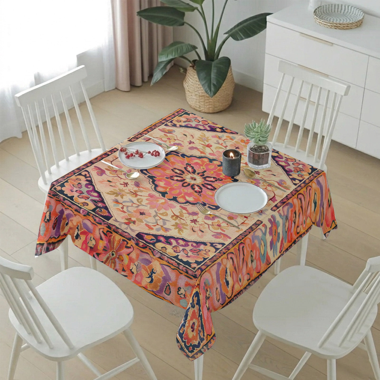 Abstract Bohemian Floral Table Cloth 60x60in, Waterproof Square ...