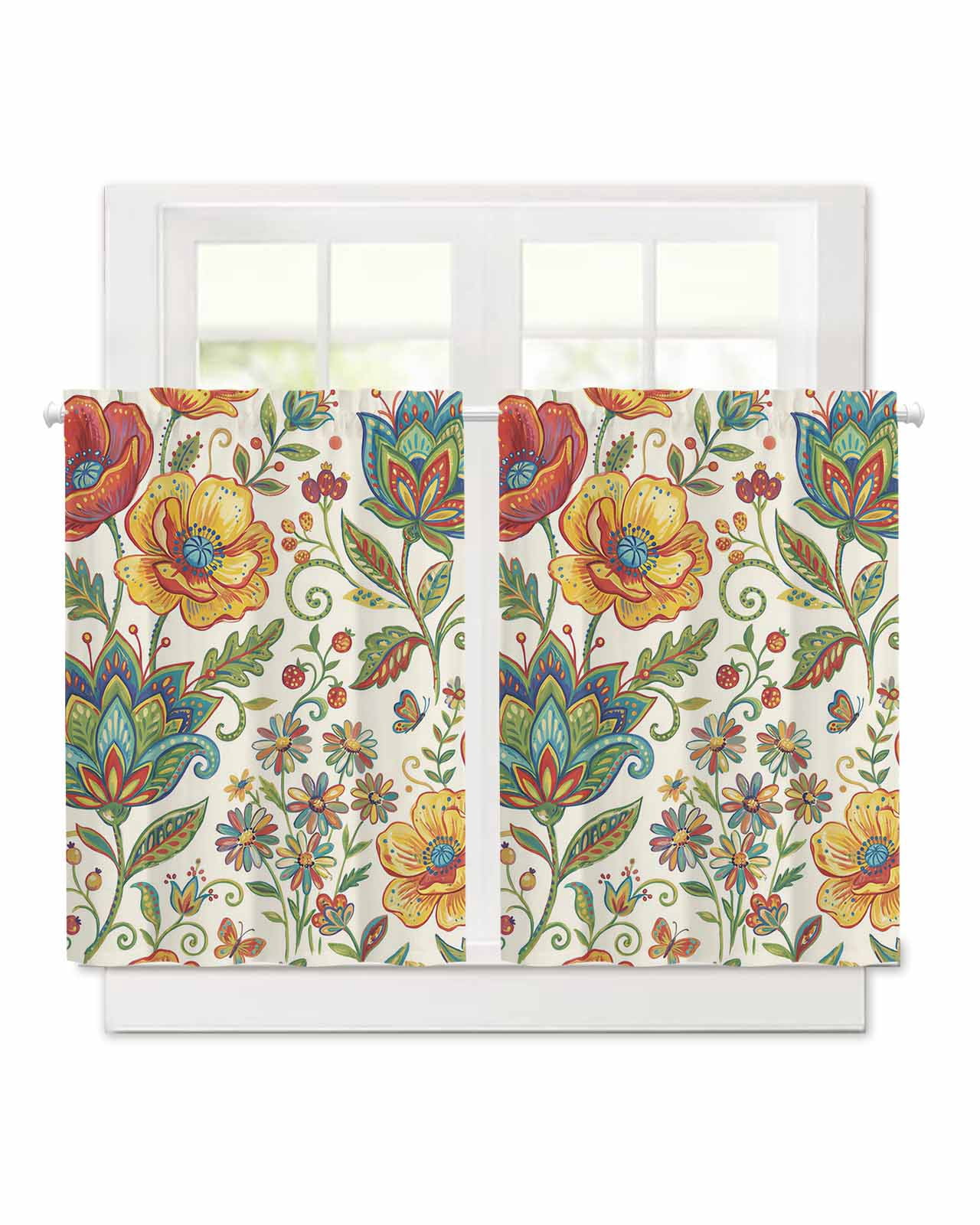 Abstract Bohemian Flowers Short Blackout Curtains 45 Inch Long,Paisley ...