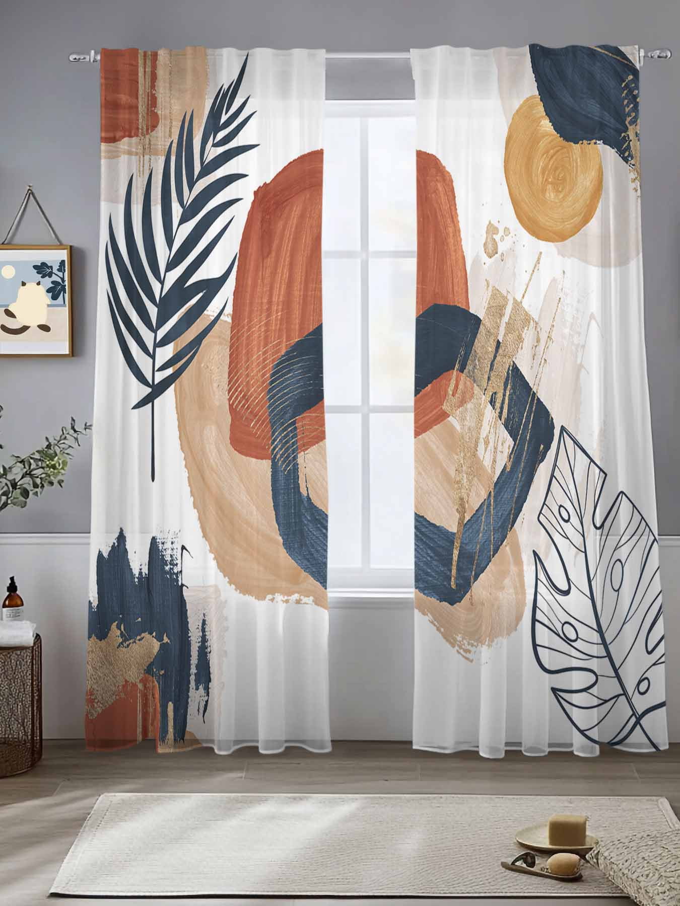Abstract Bohemian Mid Century Modern Geometric Sheer Curtains 96 Inches ...