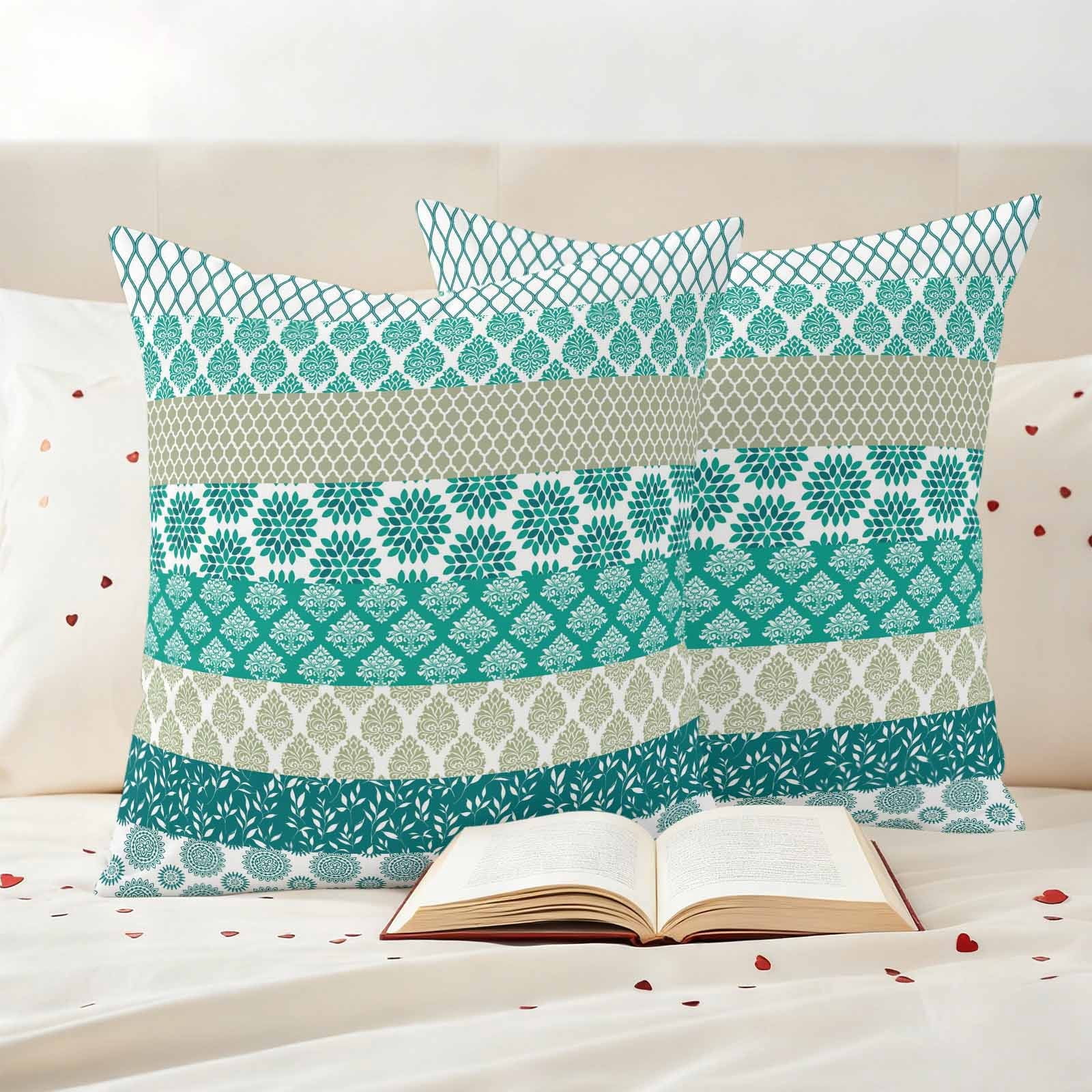 Abstract Bohemian Outdoor Throw Pillow Covers Set of 2, Teal Green Boho ...