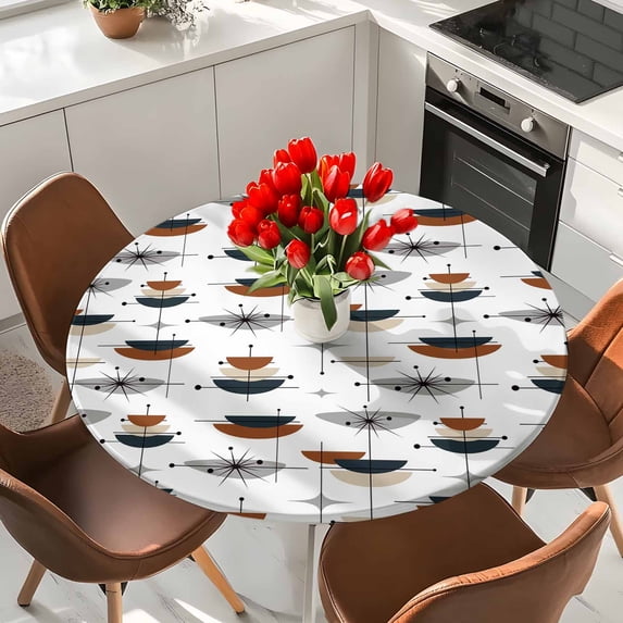 Abstract Bohemian Pattern Round Fitted Tablecloth with Elastic Edge ...