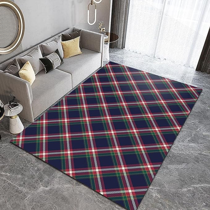 Abstract Bohemian Purple Square Plaid Area Rugs, Red Green Geometric ...