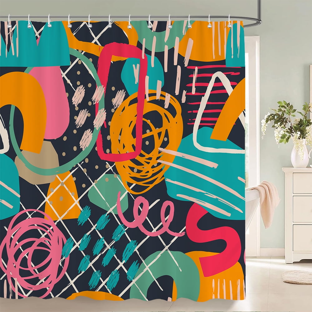 Abstract Bohemian Shower Curtain Medieval Minimalist Art Polyester ...