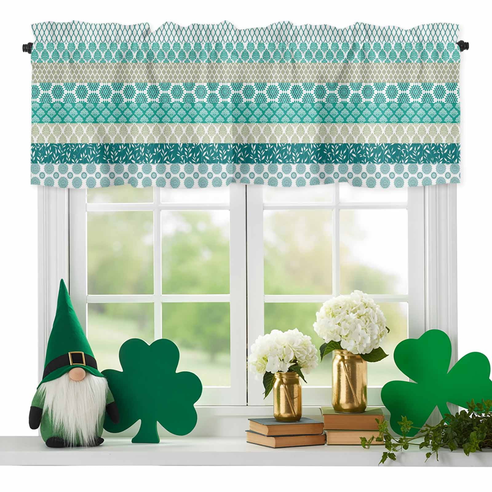 Abstract Bohemian Valances for Windows, Teal Green Boho Floral Stripes ...
