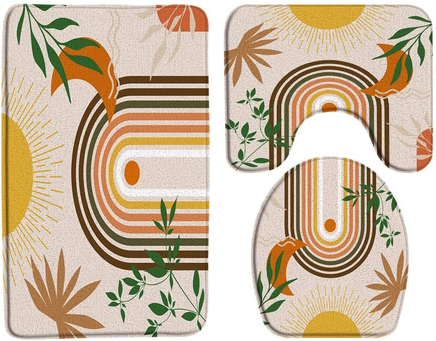 Abstract Boho Bath Mat Tropical Leaf Mid Century Modern Arch Sun Moon ...