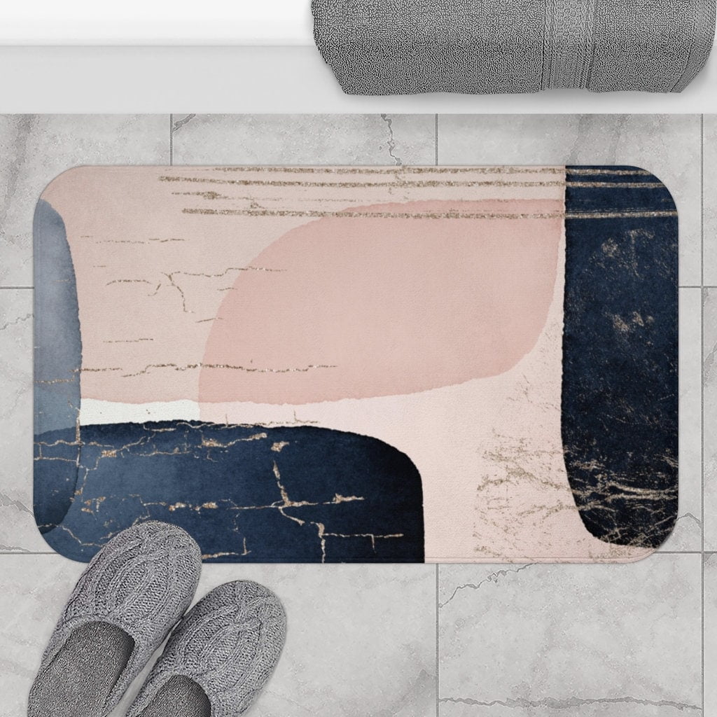 Abstract Boho Bath Mats and Rugs Navy Blush Pink Rustic Beige Geometric ...