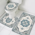 Abstract Boho Bathroom Rugs Set Vintage Blue Beige Botanical Texture ...