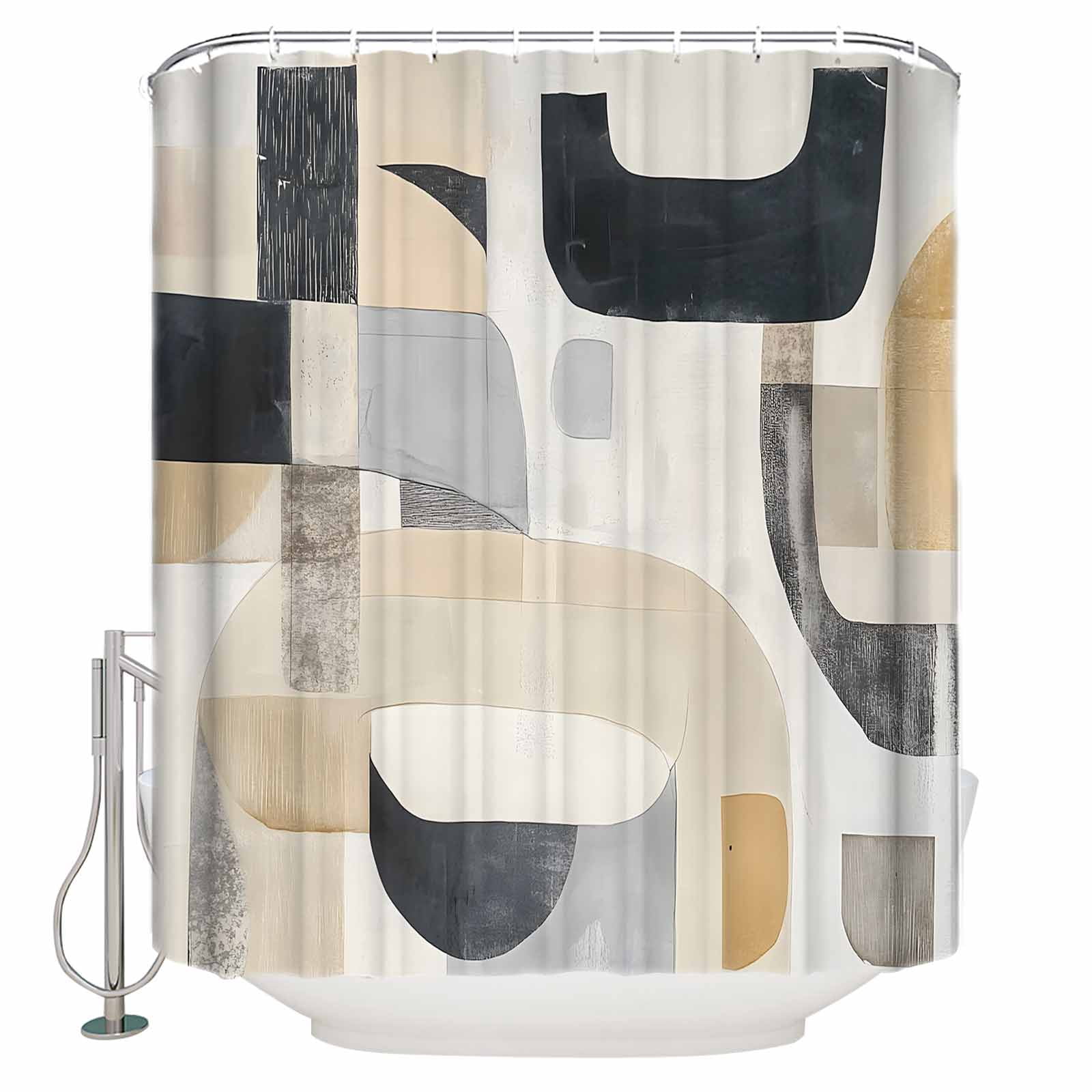 Abstract Boho Bathroom Shower Curtains with 12 Hooks Polyester ...
