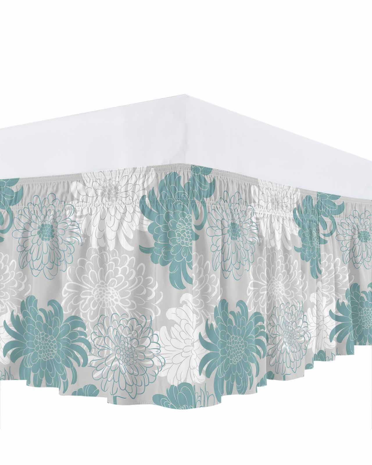 Abstract Boho Bed Skirt California King Size 16 Inch Drop, Floral Grey ...