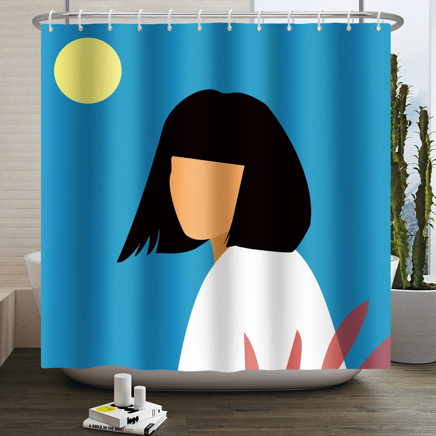 Abstract Boho Black Girl Shower Curtain Botanical Plant Leaves Mid ...