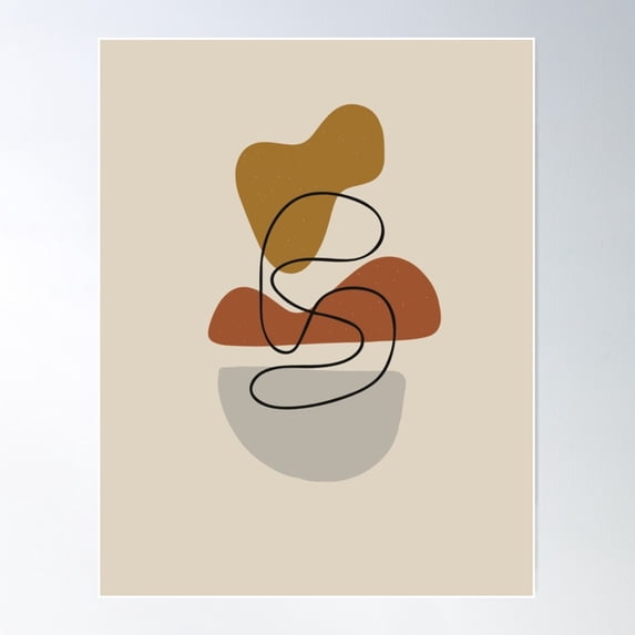 Abstract Boho Blob Shapes With Line Scribbles Poster Wall Art Modern ...