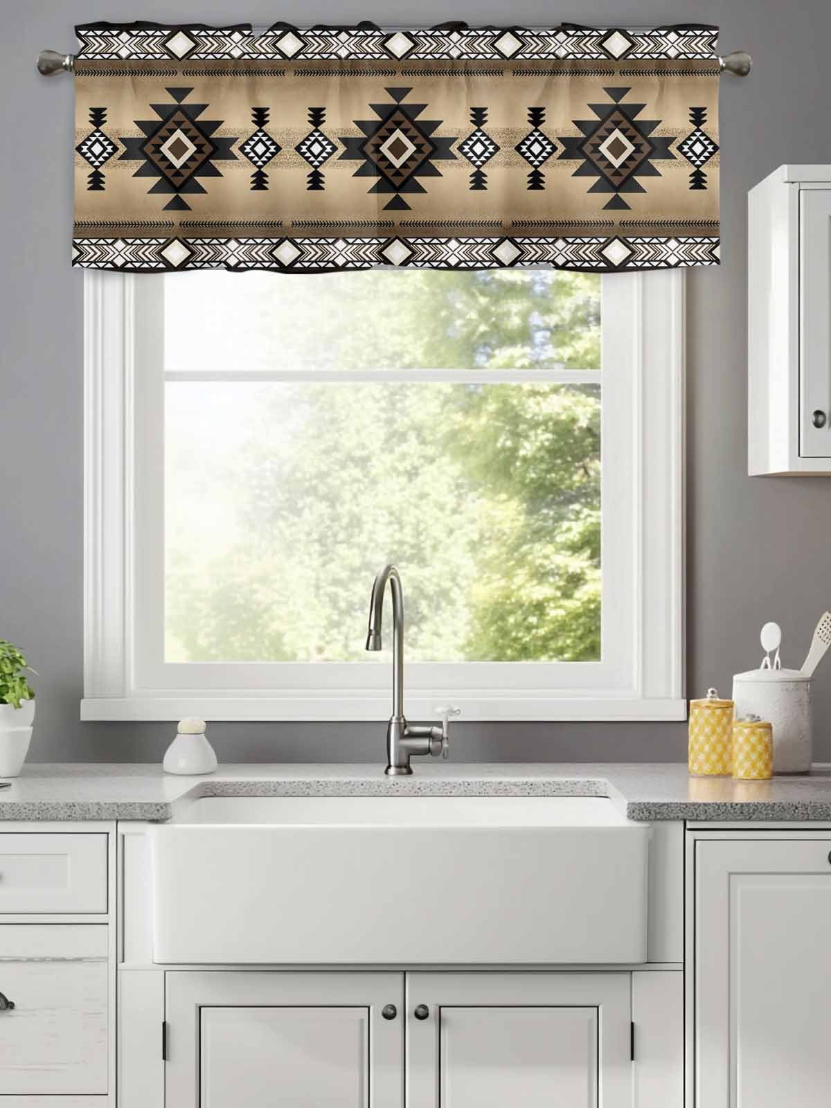 Abstract Boho Brown Geometric Pattern Valances for Windows,Kitchen ...