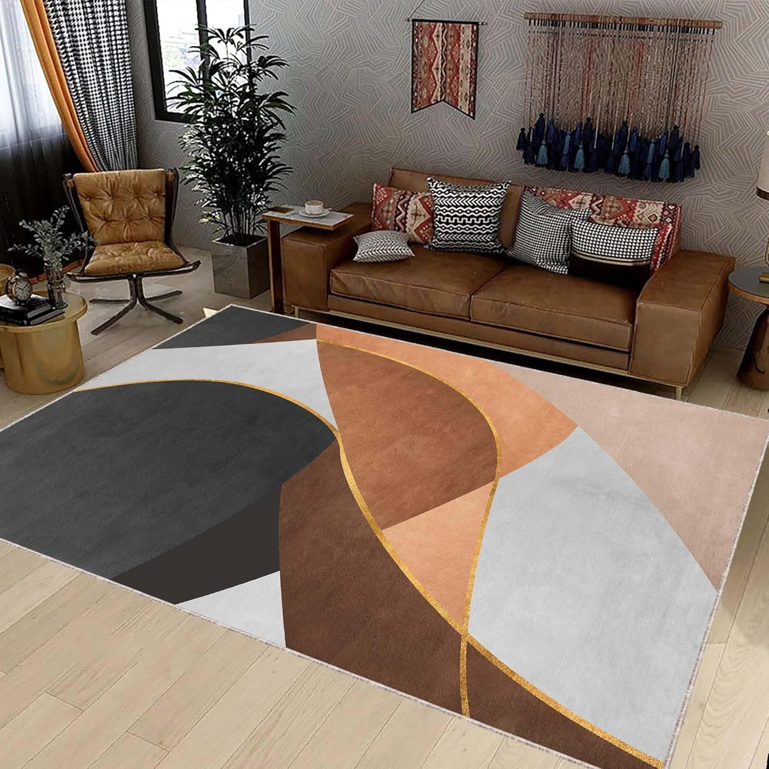 Abstract Boho Decor Rug, Abstract Area Rug, Bohemian Rug, Oddly Shapes ...