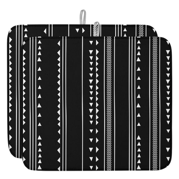 Abstract Boho Dish Drying Mat, Minimalist Black White Striped Triangle ...
