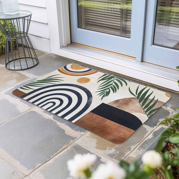 Abstract Boho Door Mat Indoor Outdoor, Bohemian Palm Leaf Geometric ...