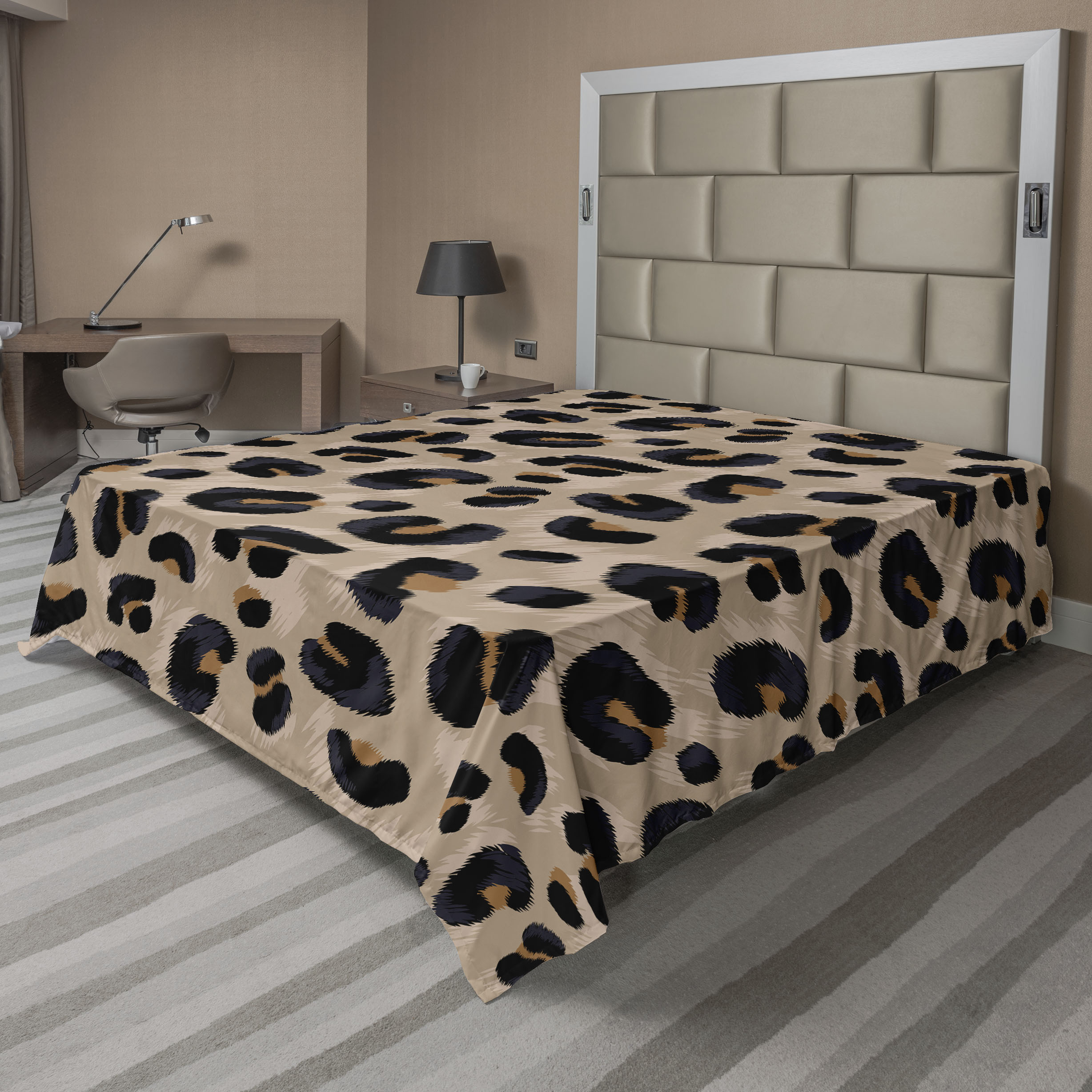 Abstract Boho Flat Sheet, Tropical Inspired Jaguar Skin Pattern Neutral ...