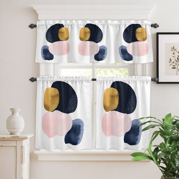 Abstract Boho Geometric Curtain Tier and Valance Set 3 Piece,Modern ...