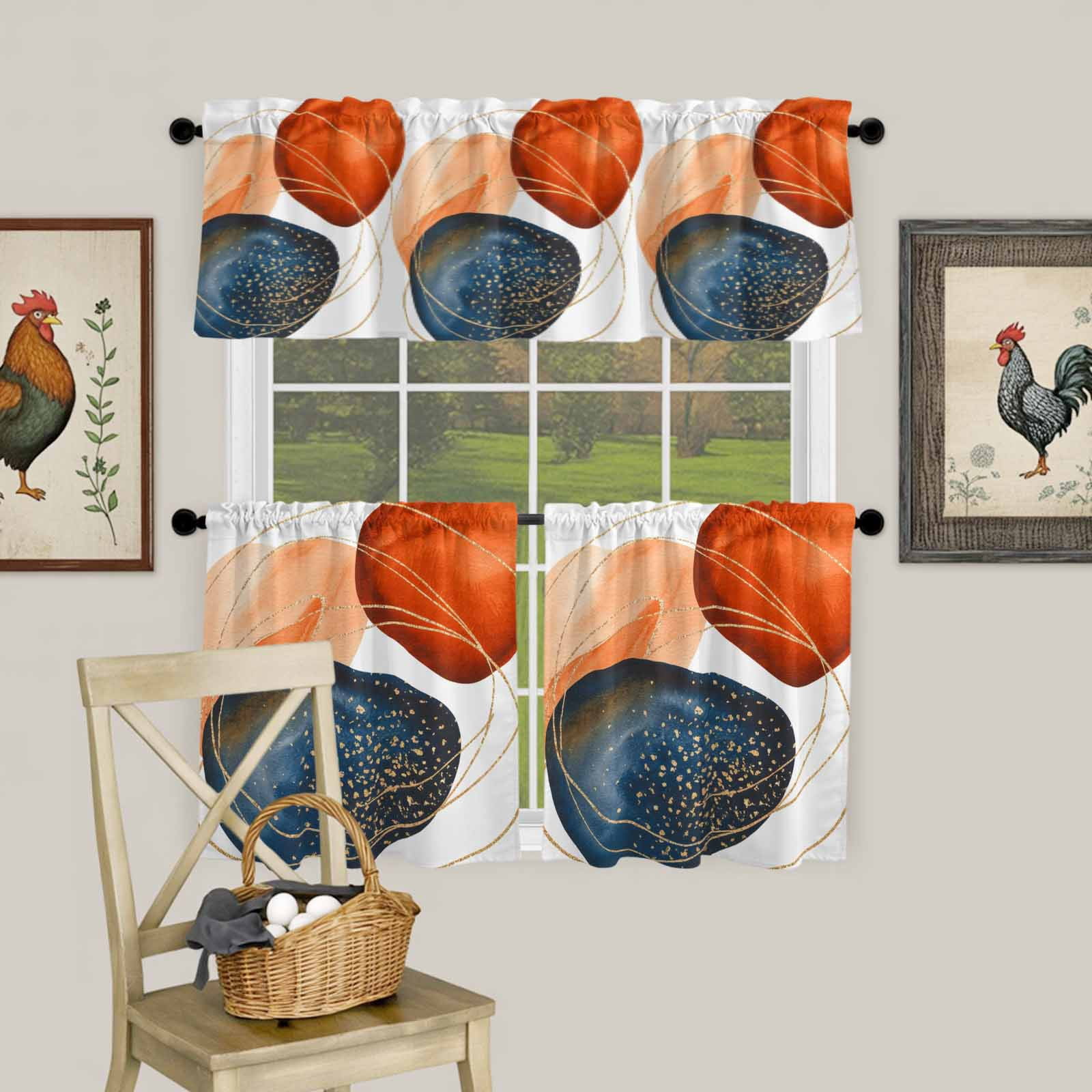 Abstract Boho Geometric Line Curtain Tier and Valance Set 3 Piece ...