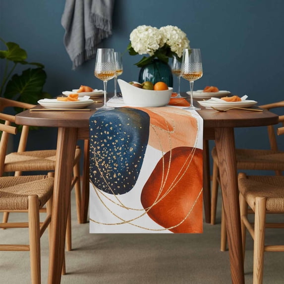 Abstract Boho Geometric Line Table Runner-36 Inch Long Ombre Navy Blue ...