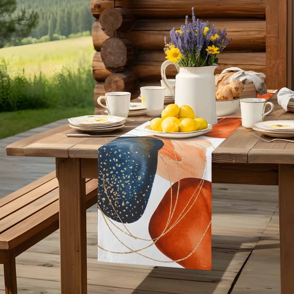 Abstract Boho Geometric Line Table Runner 60 Inch Long Ombre Navy Blue ...