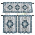 Abstract Boho Kitchen Curtains Set for Windows, Vintage Blue White ...