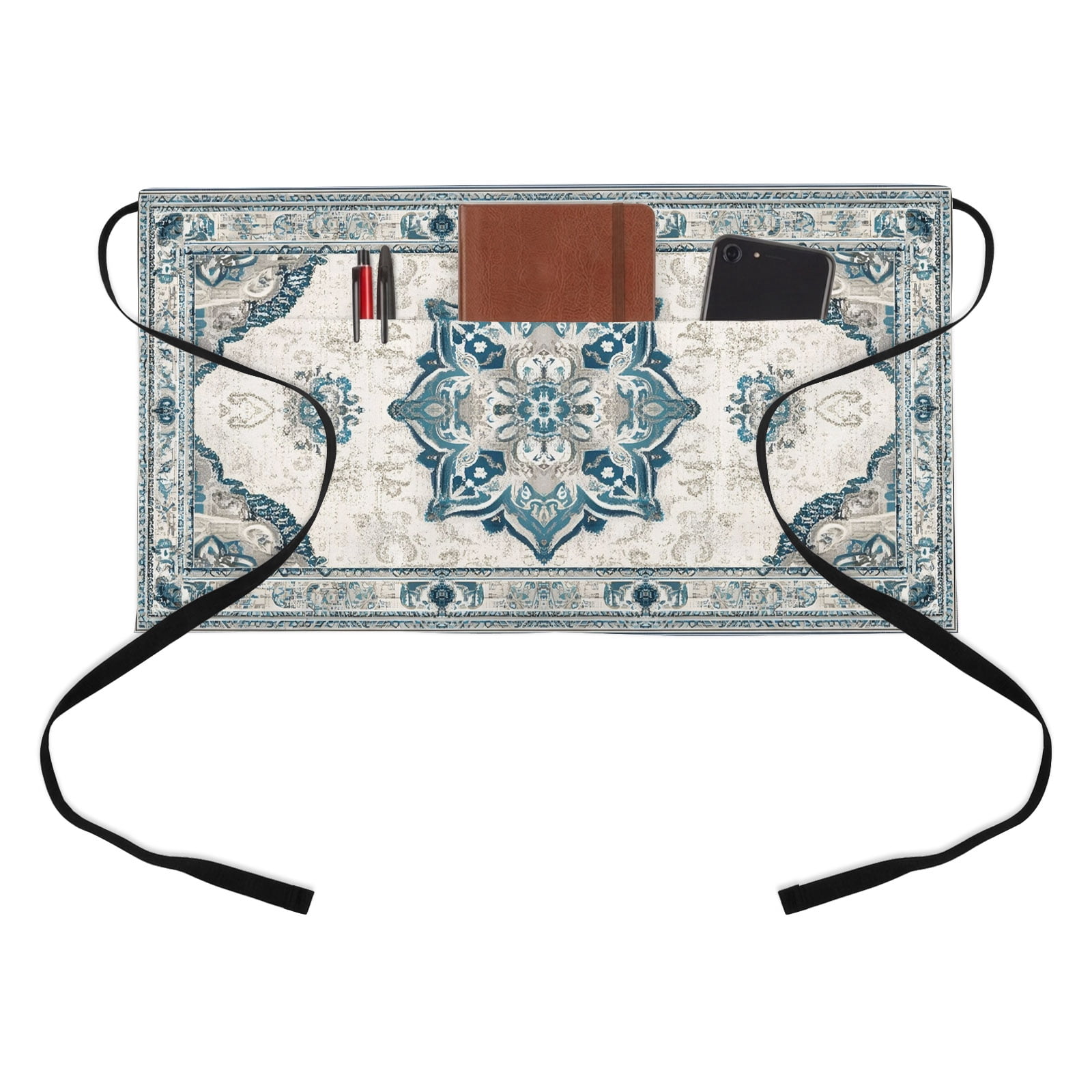 Abstract Boho Kitchen Restaurant Half Waist Apron, Vintage Blue Beige ...
