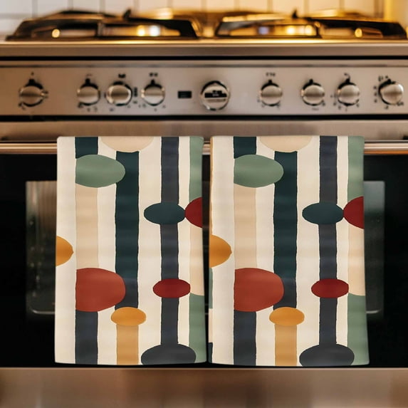 Abstract Boho Kitchen Towels Set of 3, Vintage Multicolored Geometric ...