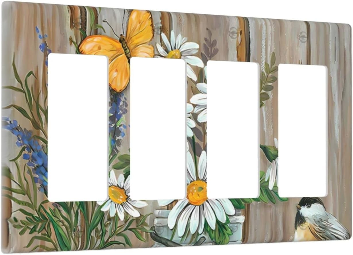 Abstract Boho Leaf Mid Century 1 Gang Outlet Covers Wall Plate ...