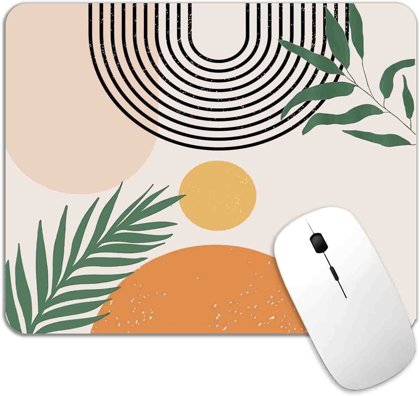 Abstract Boho Mouse Pad, Beige Modern Minimalist Sun Premium-Textured ...